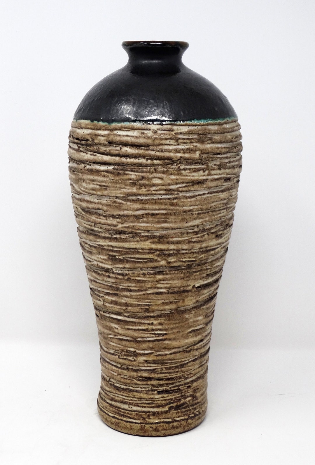 Ceramano Vintage Mid Century Dark Olive Brown & Beige Rope - Etsy