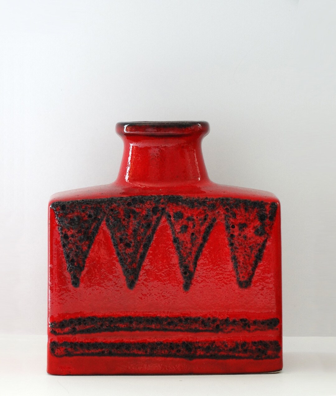 Scheurich Vintage Mid Century Red & Black Fat Lava West German Vase - Etsy