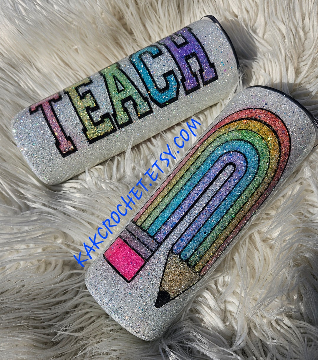 TEACH Glittery Tumbler//pastel Rainbow Pencil Tumbler//glitter Rainbow ...