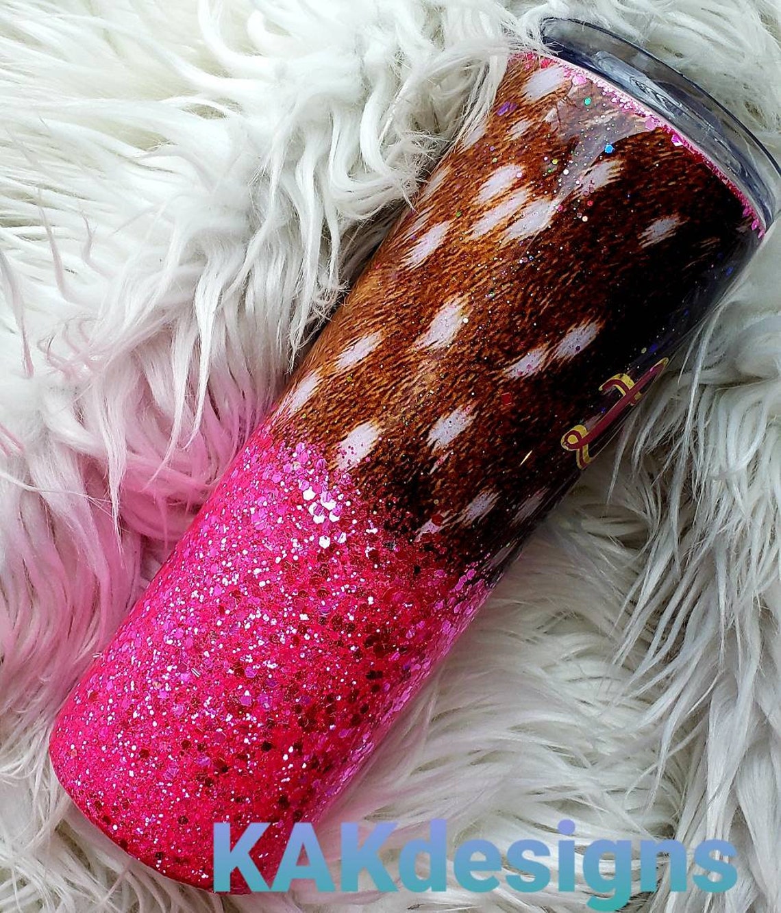 Fawn & Hot Pink Glitter Dipped Tumbler, Add Name/deer Print and Pink ...