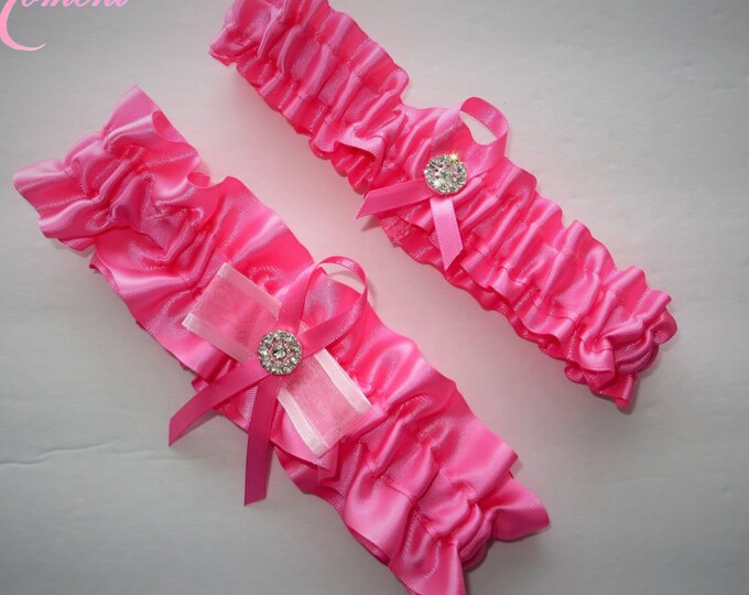 Pink Garter Set, Keepsake and Toss-away Garter Set, Ribbon Garter, Prom ...