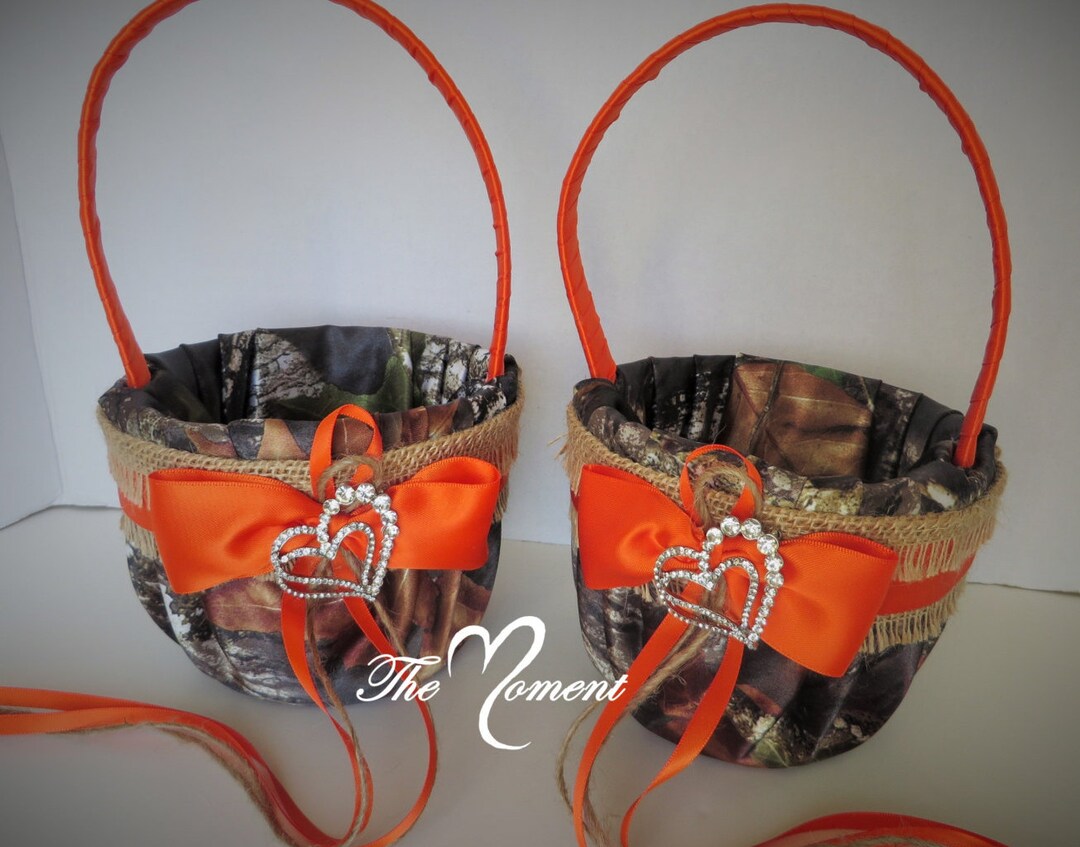 Orange Camo Flower Girl Baskets, Camo Basket With Orange Accents, Camo ...