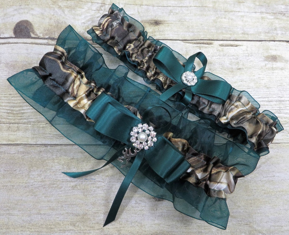 White Camo Garter Set With Hunter Green Camo Garter Set | Etsy