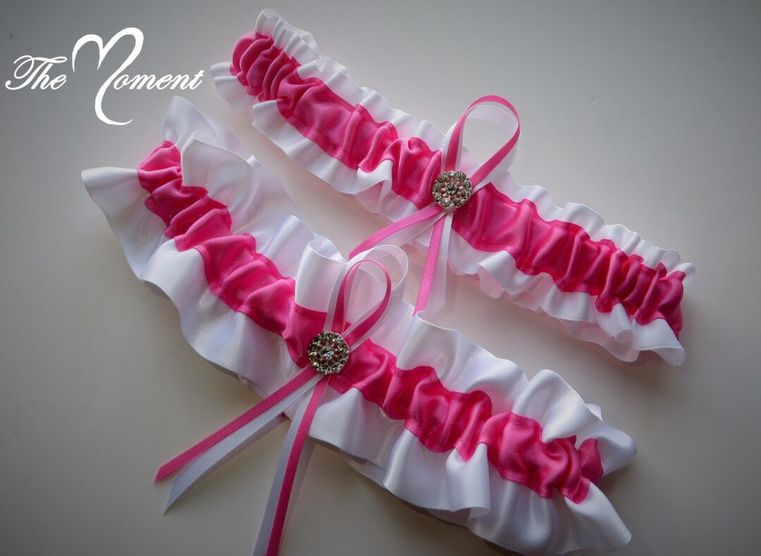 White and Pink Garter Set, Pink and White Garter Set, Ribbon Garter ...