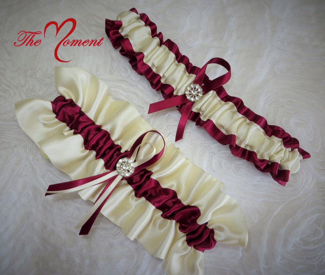 Ivory and Wine Red Garter Set, Wedding Garter, Bridal Garter, Keepsake ...