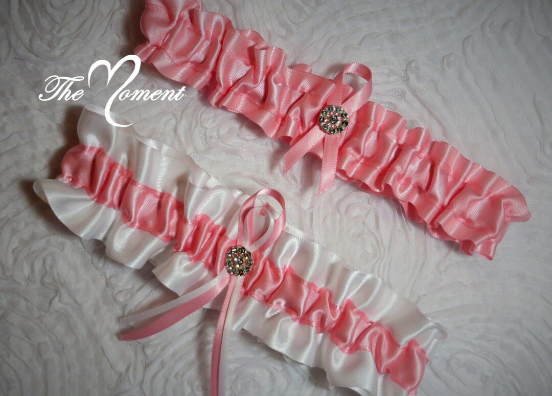 Pink and White Garter Set, Keepsake and Toss-away Garter Set, Ribbon ...