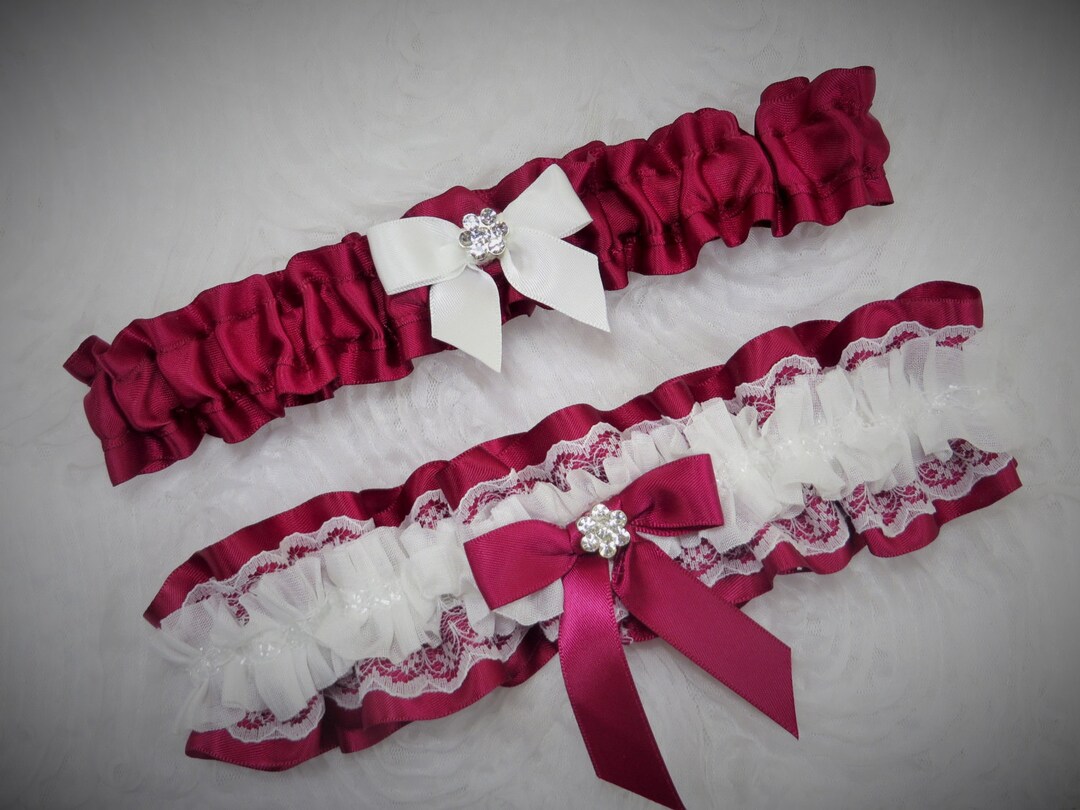 Ruby Red Garter Set, Keepsake and Toss Garter Set, Ribbon Garter, Prom ...