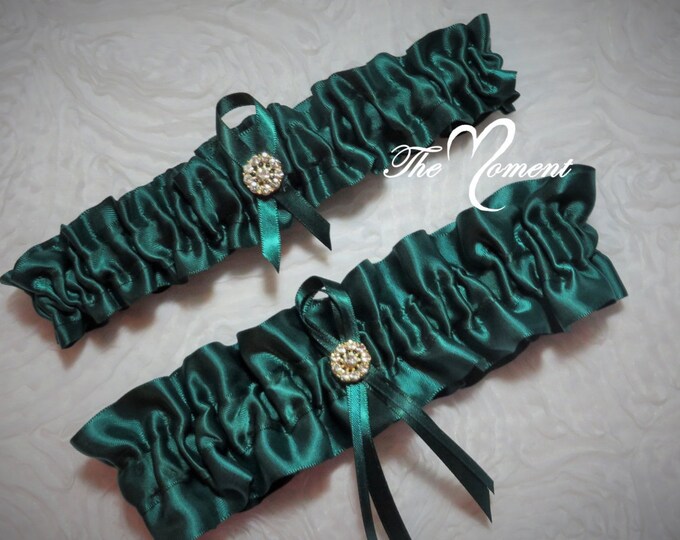 Hunter Green Garter Set, Green Garter, Keepsake and Toss-away Garter ...