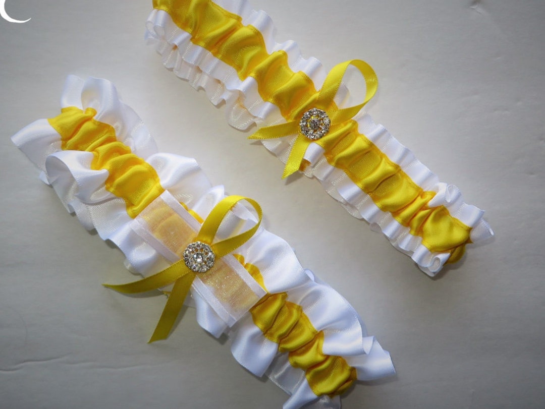 White and Yellow Garter Set, Keepsake and Toss-away Garter Set, Ribbon ...