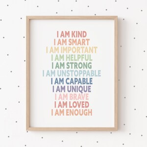 Positive Affirmations for Kids, Pastel Classroom Decor, Playroom Wall ...