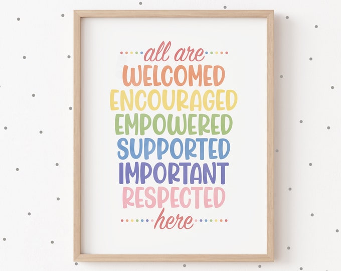 Equality Poster, Classroom Decor, All Are Welcome Here Sign, Kindness ...
