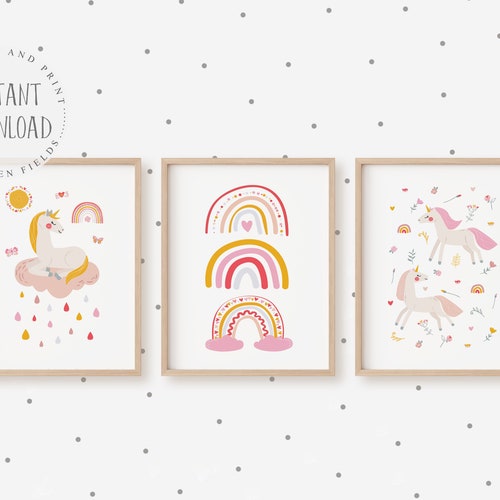 Rainbow Nursery Wall Art Rainbow Prints Set of 3 Girls Room - Etsy