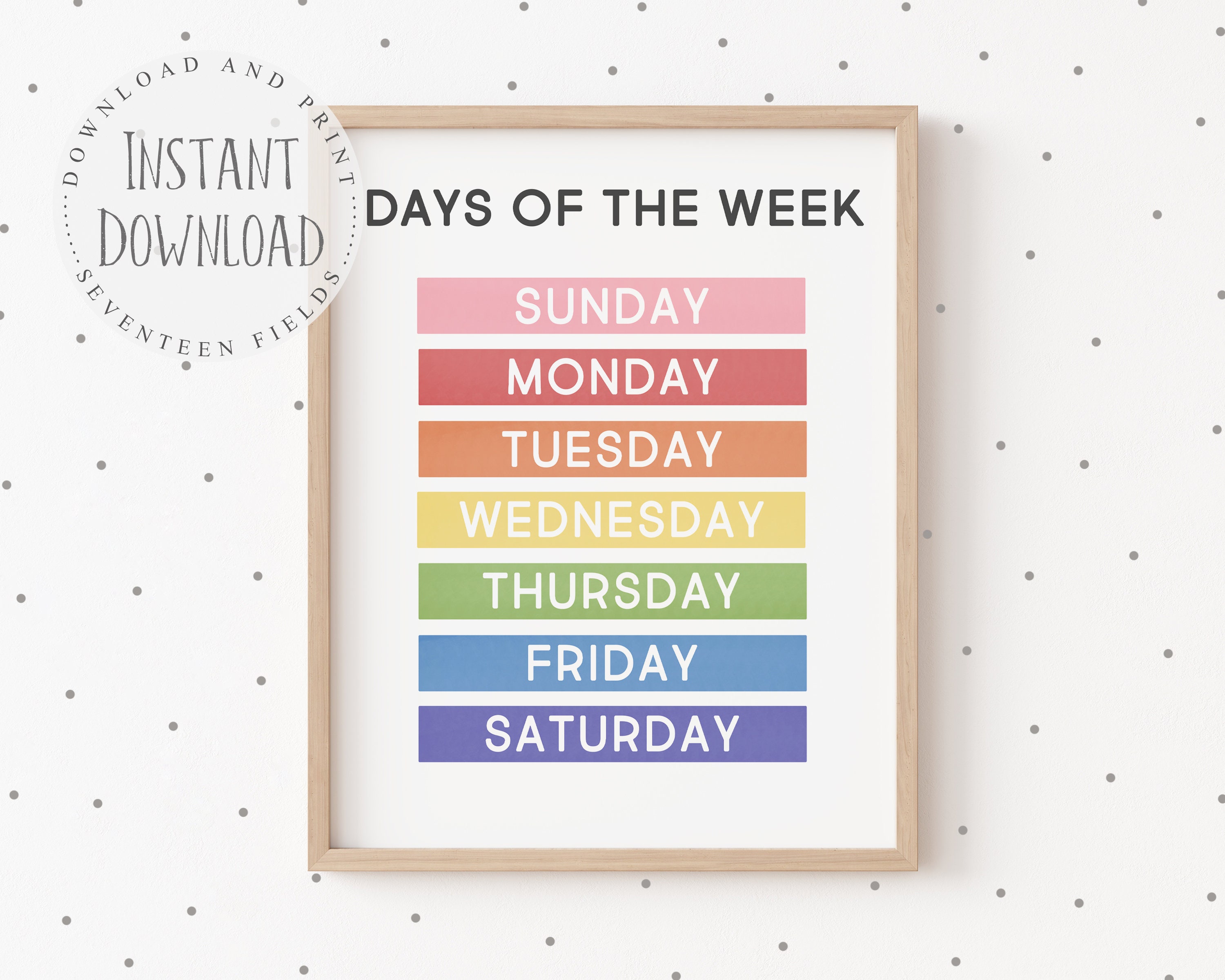 Days of the Week Classroom Decor Elementary Playroom Wall - Etsy Finland