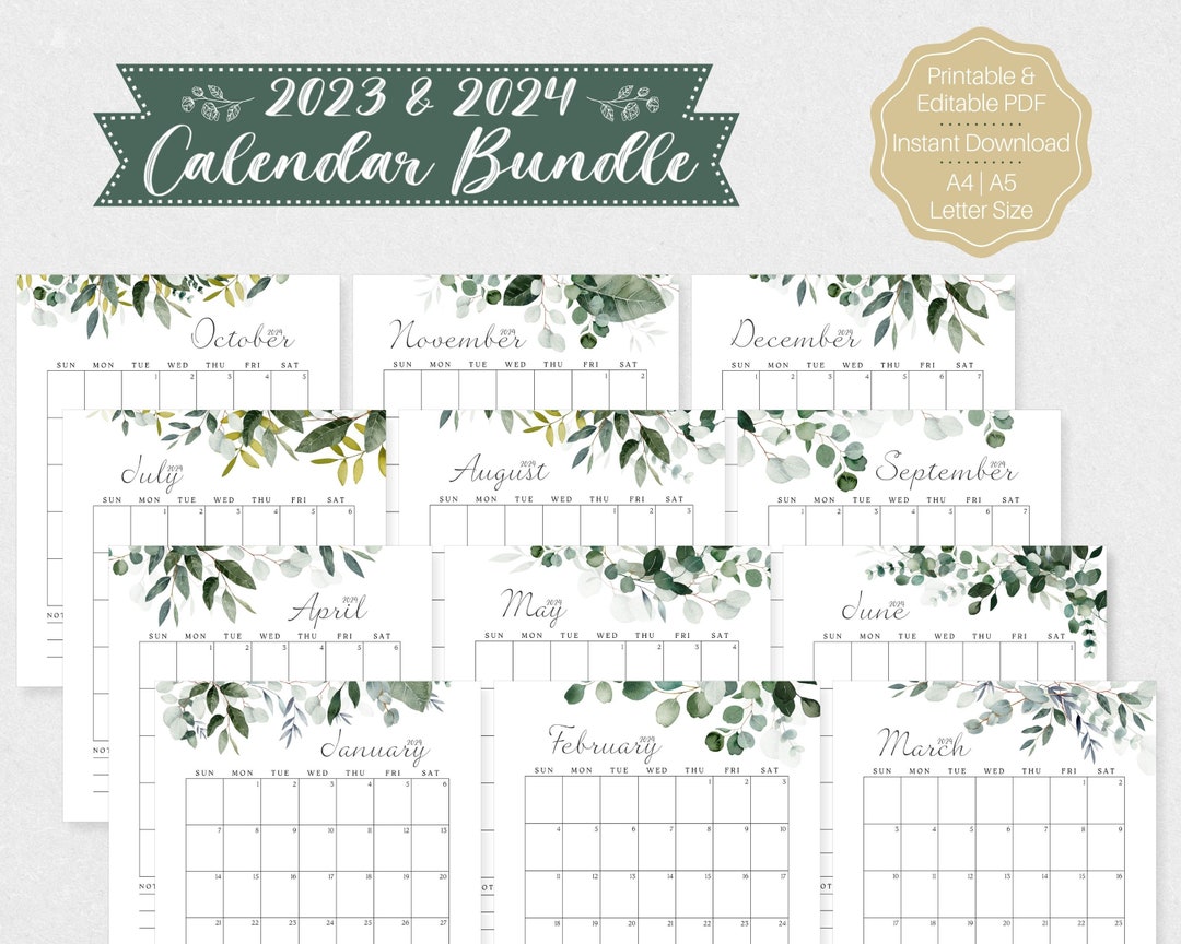 2023 2024 EDITABLE Calendar, Printable Monthly Calendar Template ...