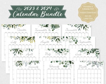 2023 2024 Printable Calendar Bundle Portrait Editable Monthly Flowers ...