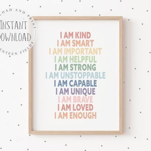 Positive Affirmations for Kids, Pastel Classroom Decor, Playroom Wall ...
