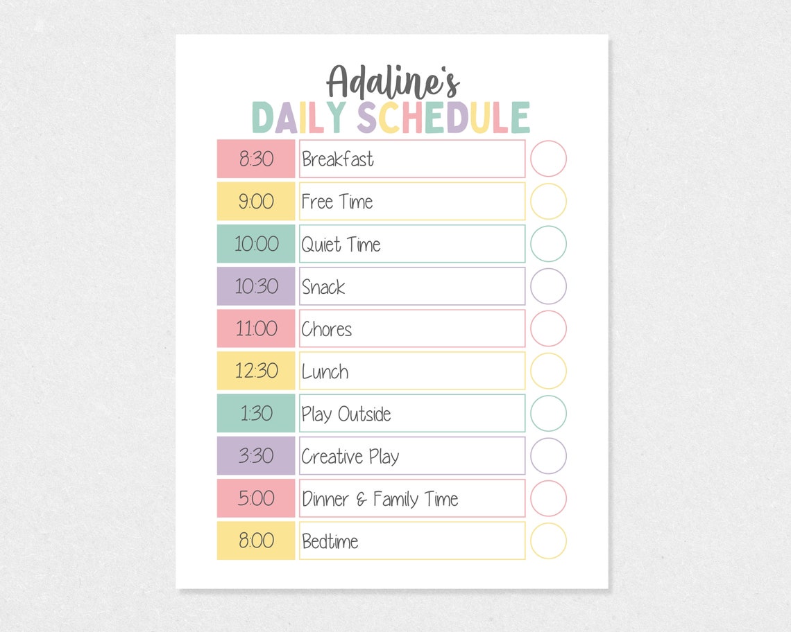 Daily Schedule Template for Kids Editable Chore Chart to Do - Etsy