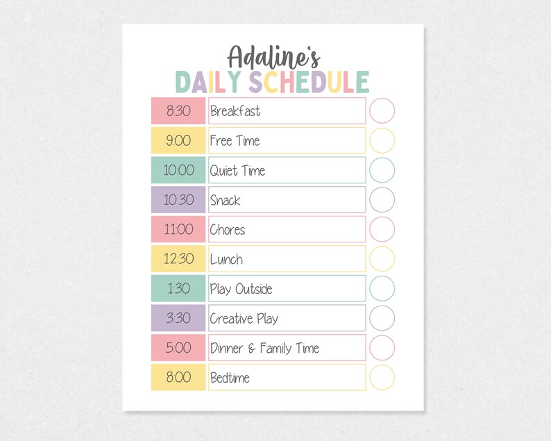 Daily Schedule Template for Kids Editable Chore Chart to Do - Etsy