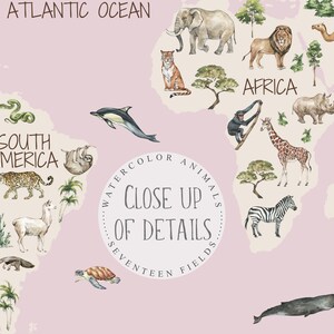 Childrens World Map, Baby Girl Room Decor, Animal World Map for Nursery ...