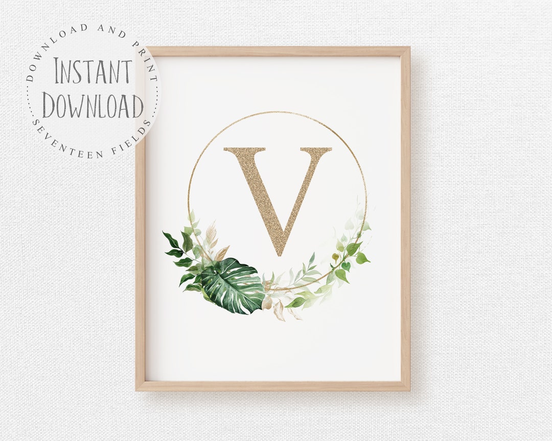 Letter V Poster Letter Wall Decor Monogram Initial Print - Etsy