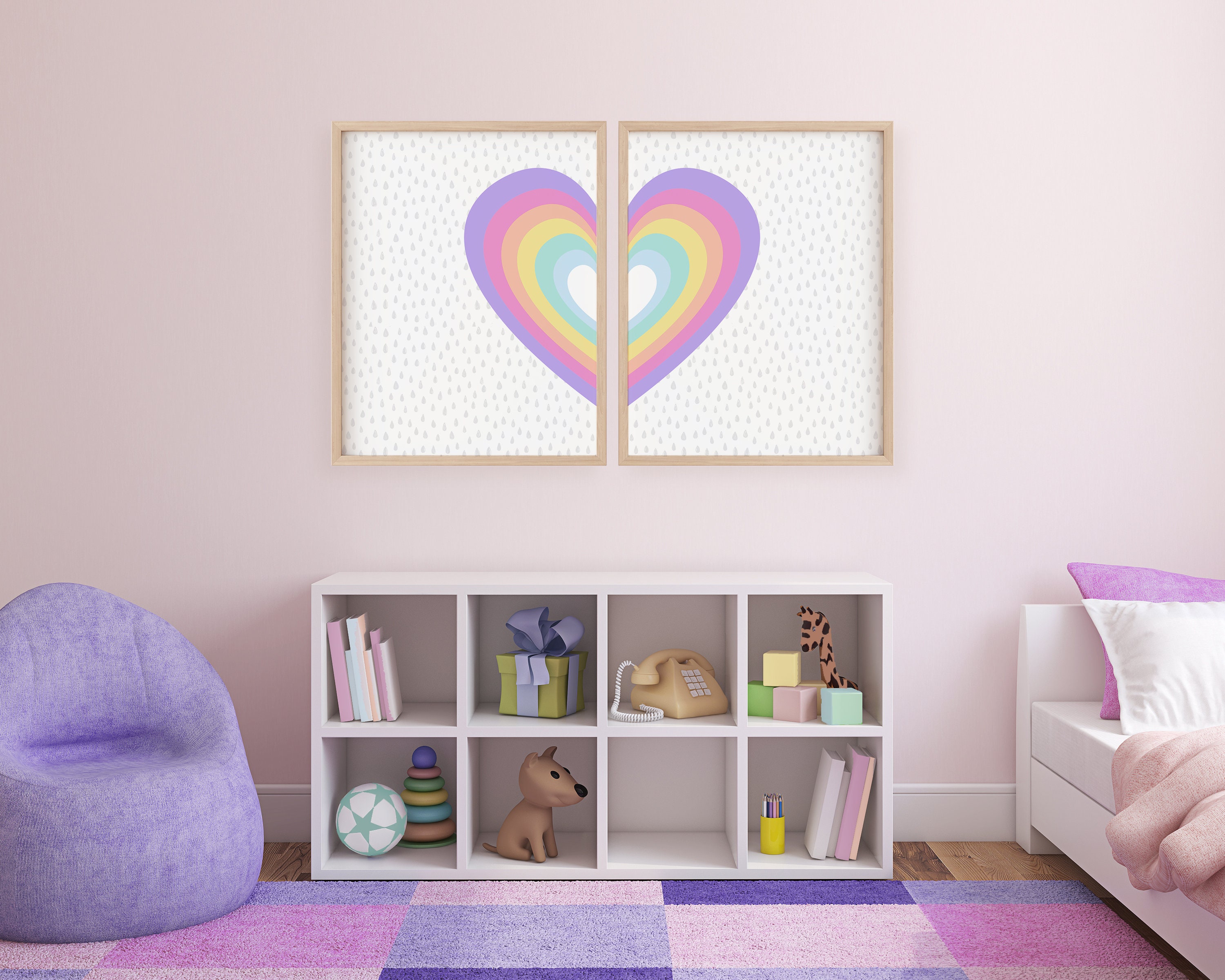Toddler Girl Room Decor Rainbow Heart Print Rainbow Nursery | Etsy