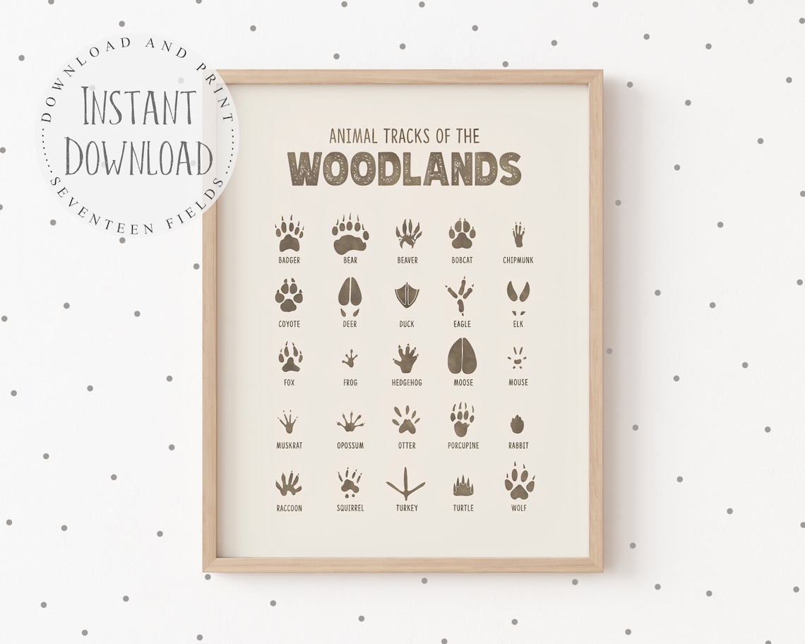 Animal Tracks Print Woodland Nursery Decor Printable Wall - Etsy
