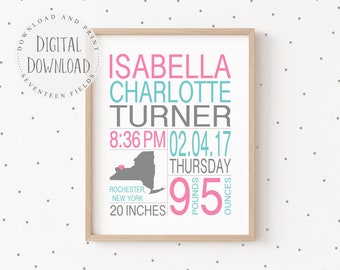 Baby Stats Baby Girl Birth Announcement Birth Stats Sign - Etsy