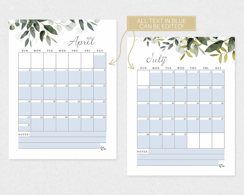 2023 2024 EDITABLE Calendar Printable Monthly Calendar - Etsy