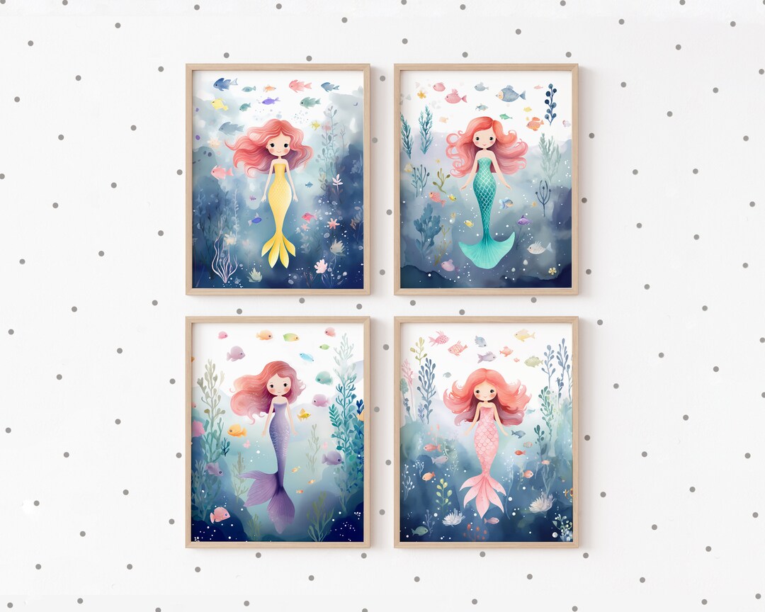 Mermaid Wall Art, Nursery Decor Printable, Under the Sea Theme, Kids ...