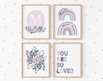 Rainbow Nursery Prints for Girls Room Decor, Floral Nursery Wall Art ...