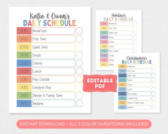 Rainbow Daily Schedule Chart for Kids, Editable Printable Daily Weekly ...