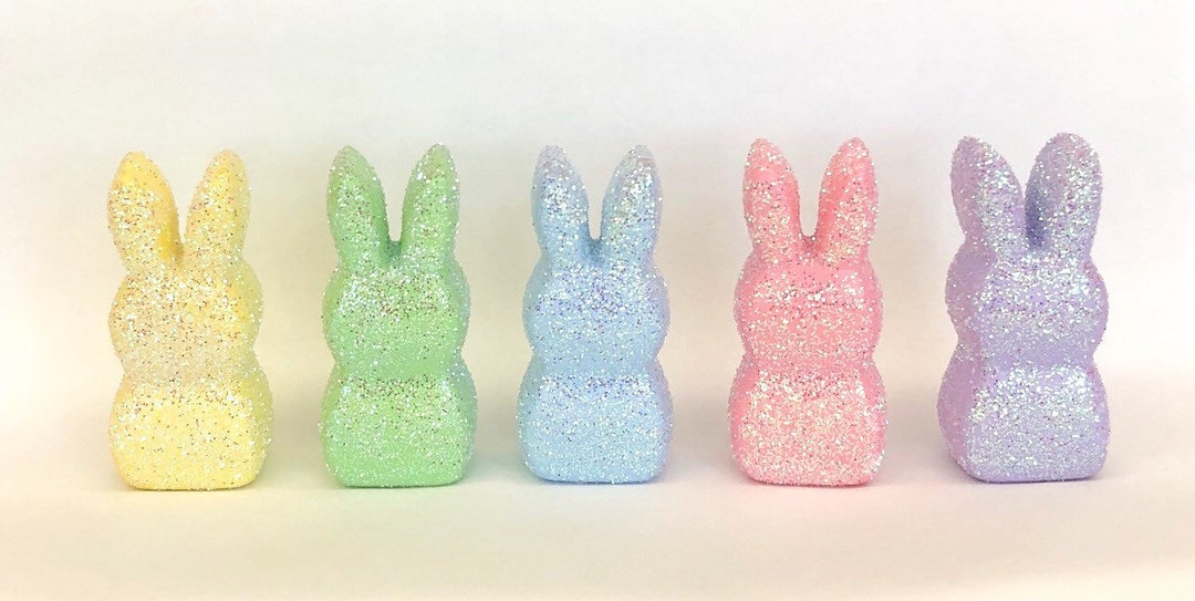 5 Pastel Glitter Ceramic Bunnies - Easter Peeps Decor - Etsy