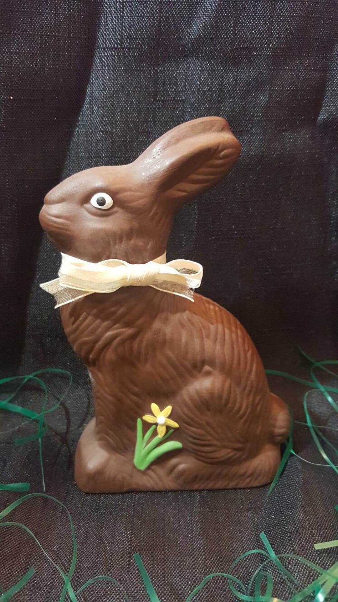 Hand-painted Ceramic Chocolate Bunny With Yellow Flowers - Etsy