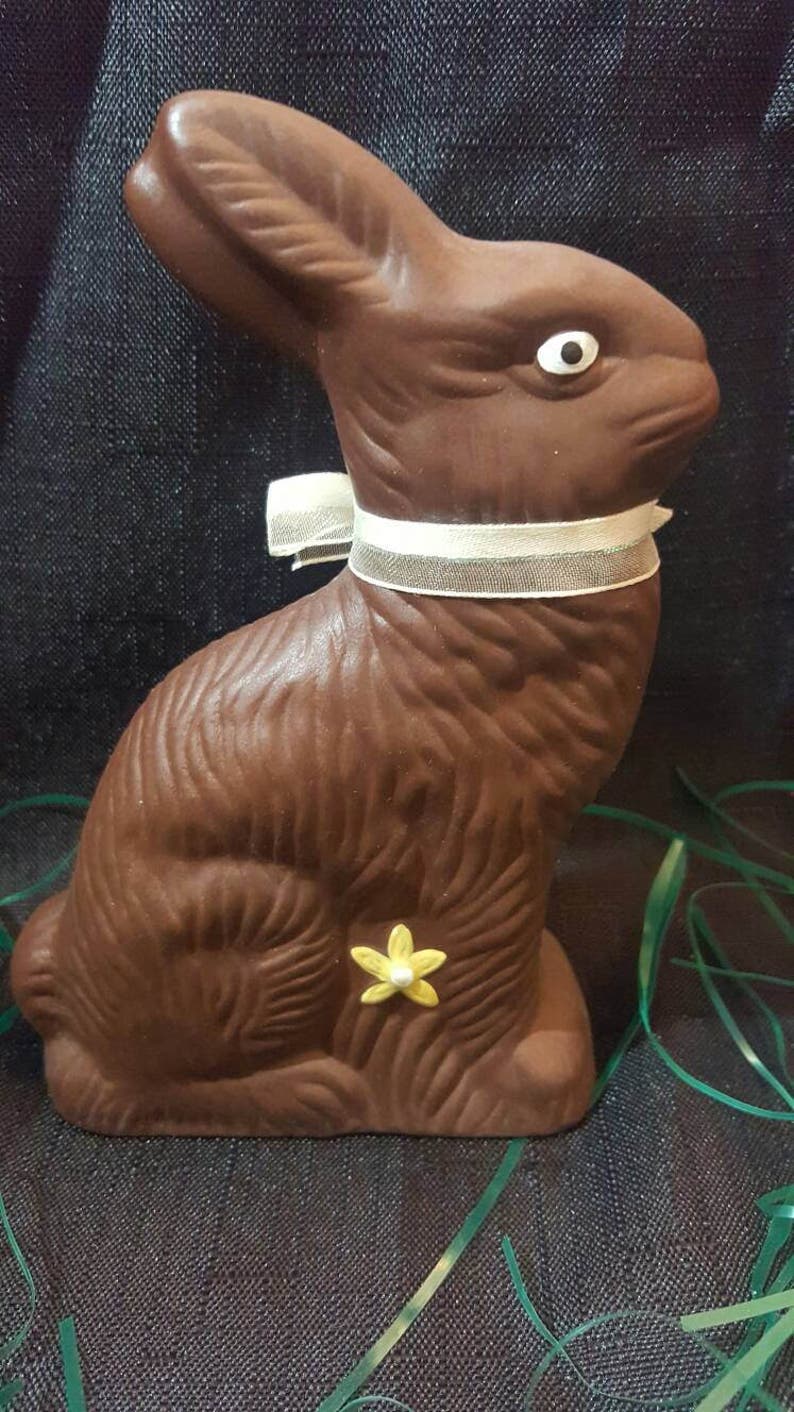 Hand-painted Ceramic Chocolate Bunny With Yellow Flowers - Etsy