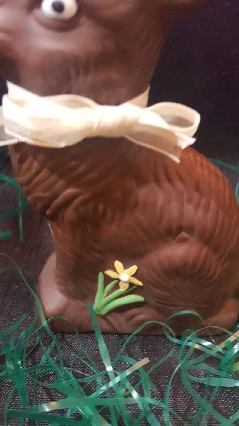 Hand-painted Ceramic Chocolate Bunny With Yellow Flowers - Etsy