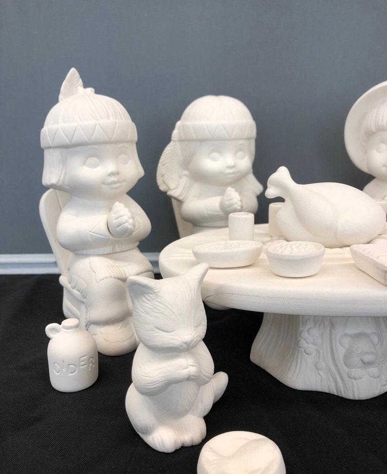 Ceramic Thanksgiving Set Pilgrims Native Americans | Etsy