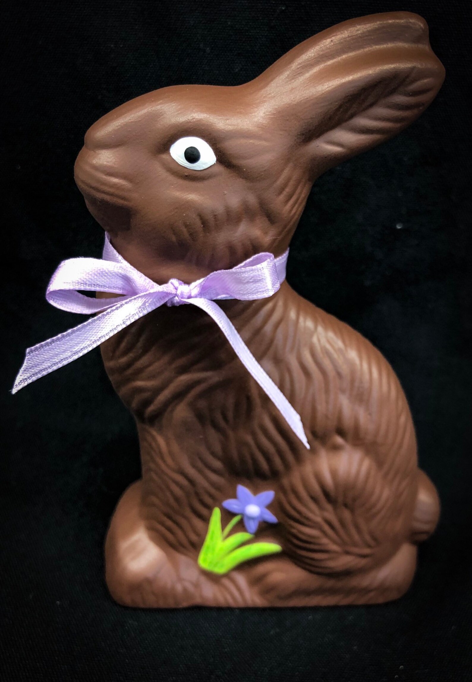 Hand-painted Ceramic Chocolate Bunny With Purple Flowers - Etsy