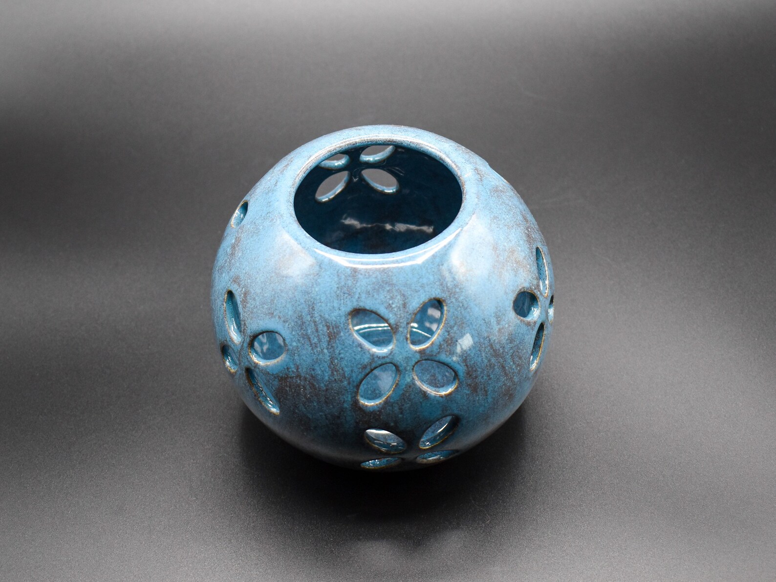 Hand Glazed Ceramic Ball Lantern: Denim Blue Votive Centerpiece - Etsy