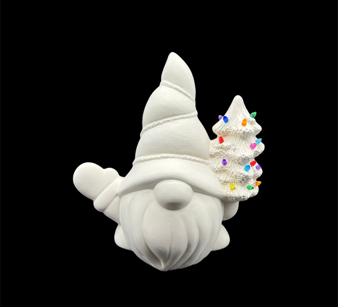 Gnome With Christmas Tree - Ready to Paint Gnome - Ceramic Bisque Gnome ...
