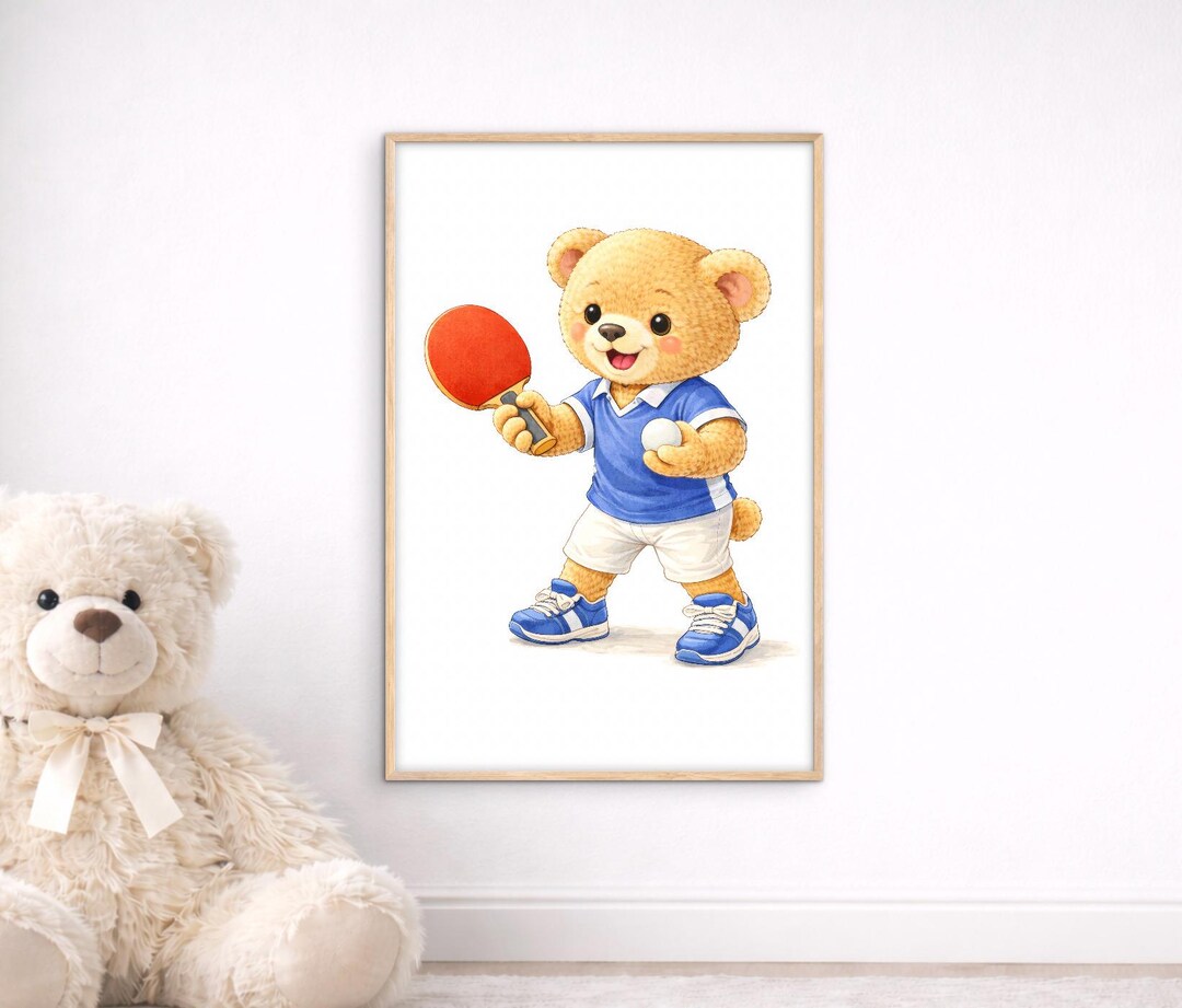 Table Tennis Teddy Bear – Cheerful Nursery Wall Art - Etsy