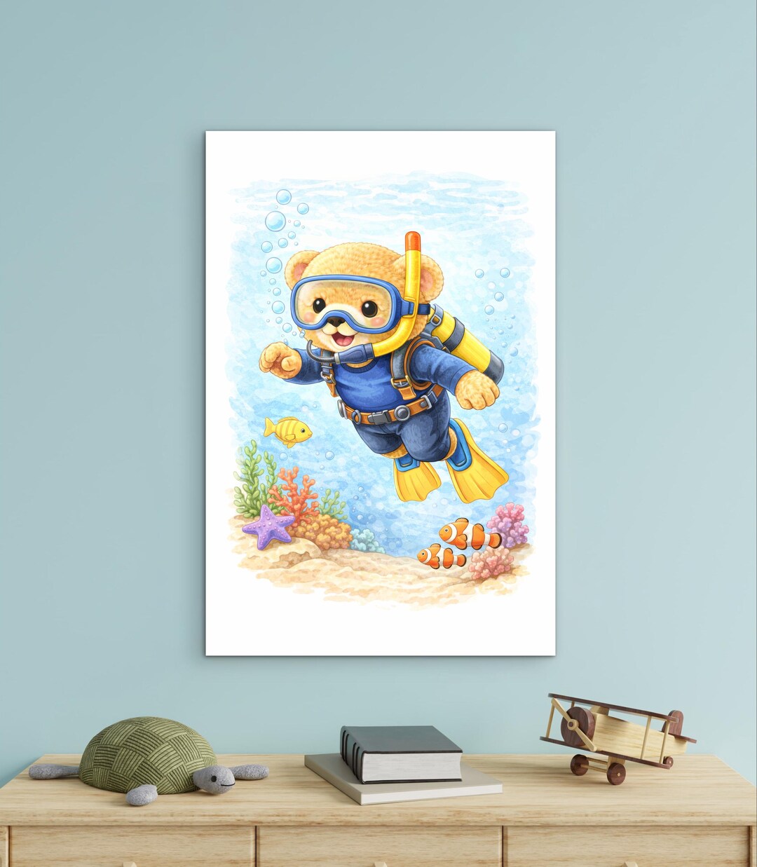 Diver Teddy Bear – Cheerful Nursery Wall Art - Etsy