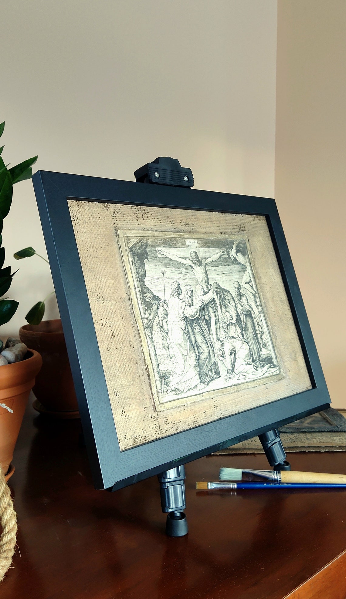 The Crucifixion of Jesus Painting, Religious Art, Antique Catholic Wall ...