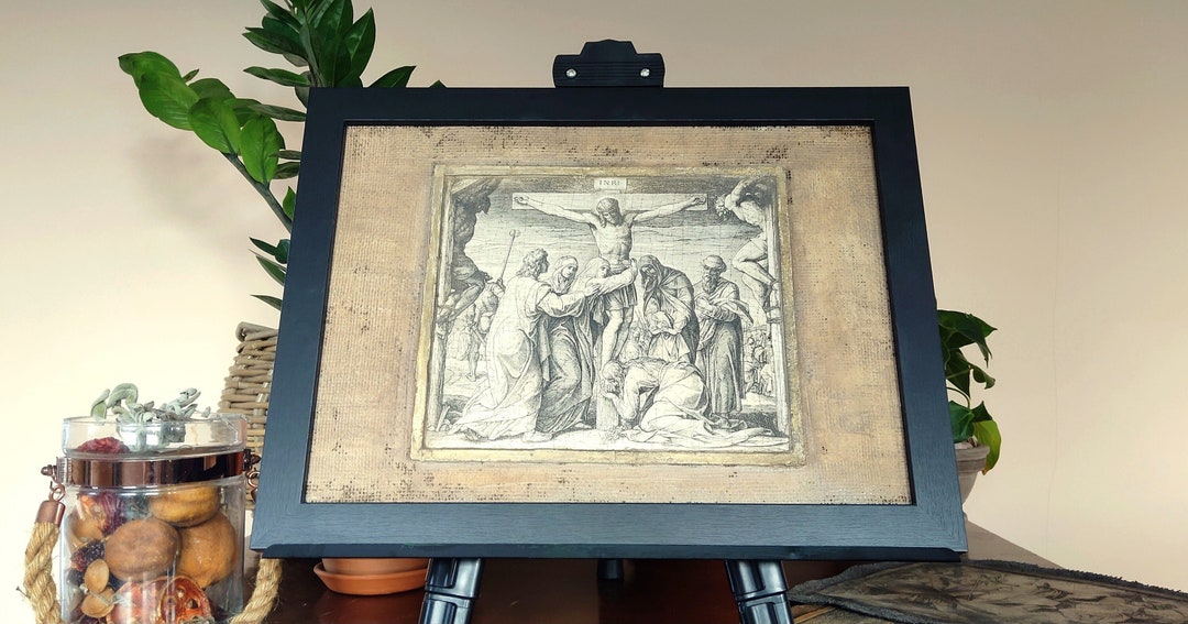 The Crucifixion of Jesus Painting, Religious Art, Antique Catholic Wall ...