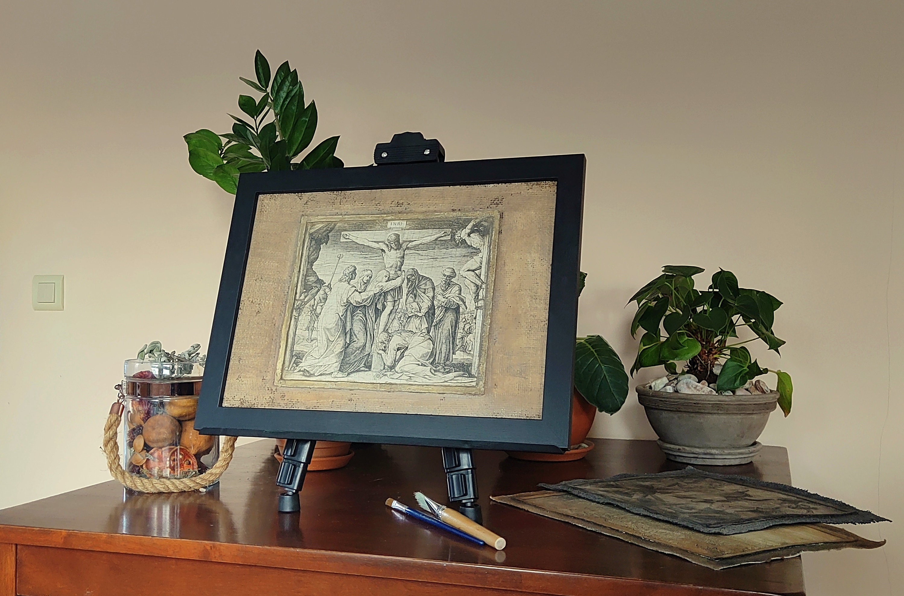 The Crucifixion of Jesus Painting, Religious Art, Antique Catholic Wall ...