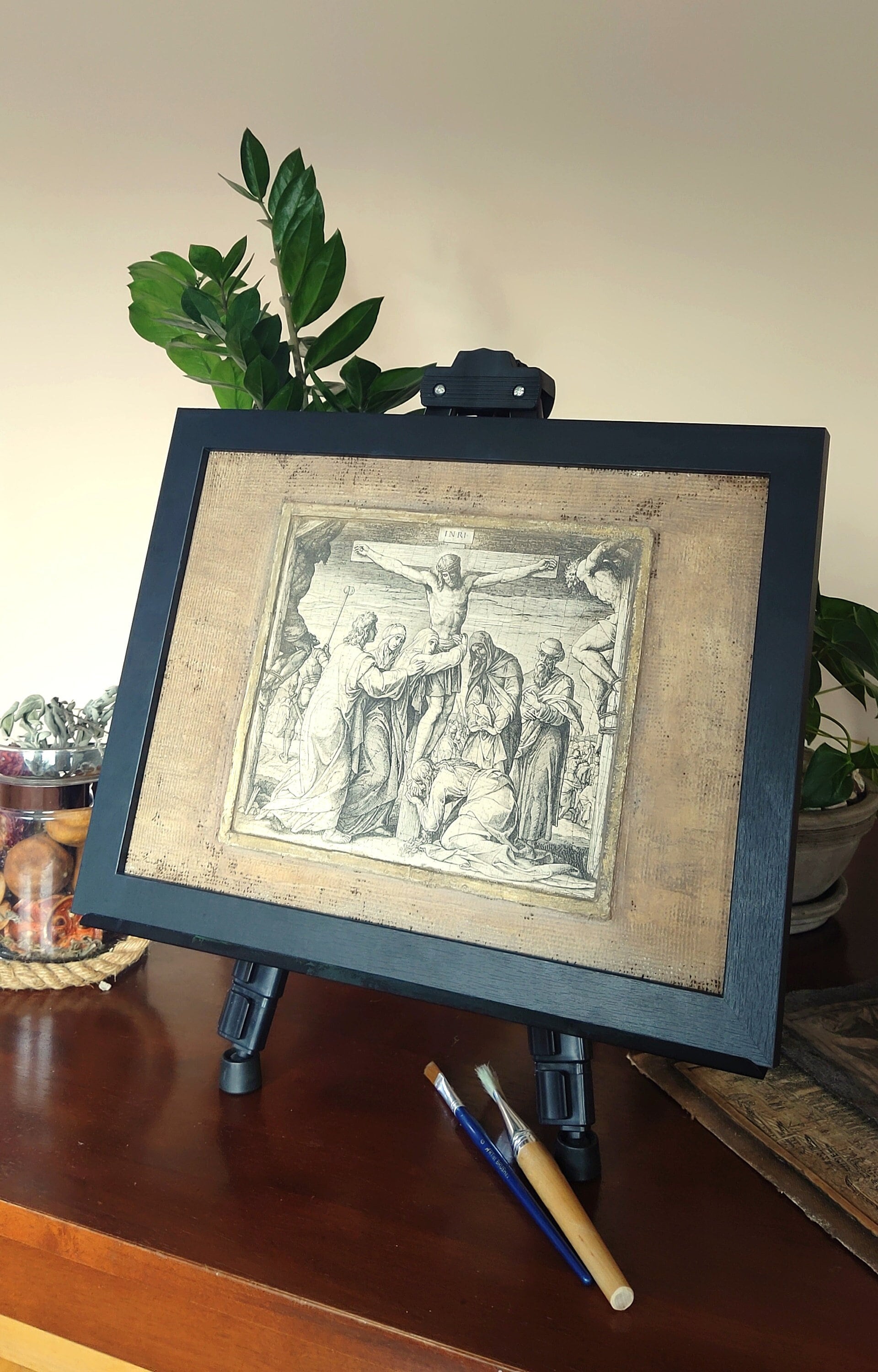 The Crucifixion of Jesus Painting, Religious Art, Antique Catholic Wall ...