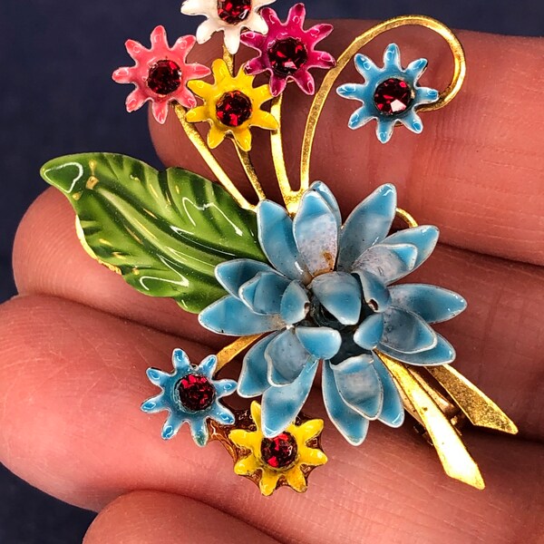 Enameled Flower Brooches - Etsy