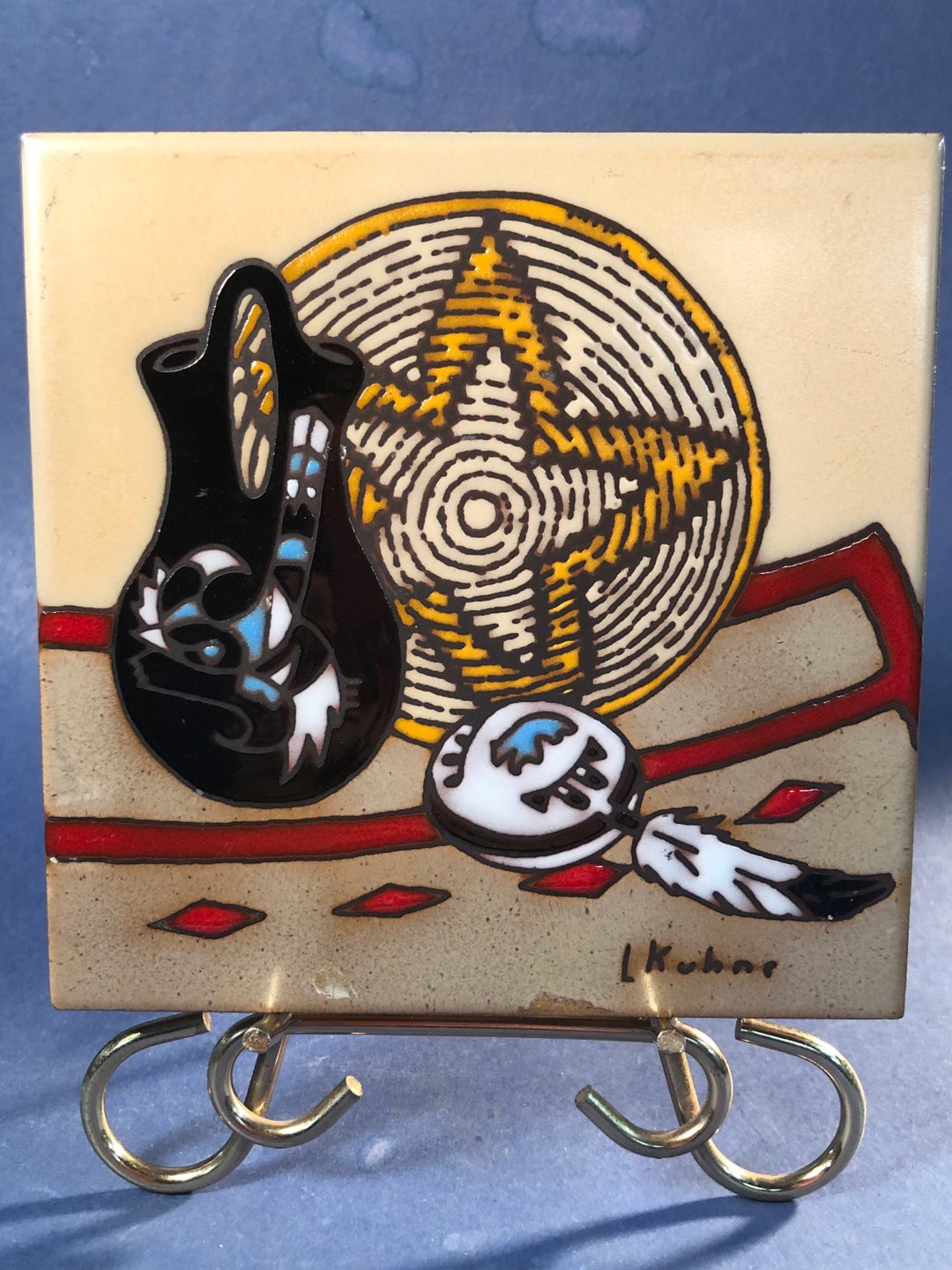Vintage Earthtones Southwestern Tile Signed Leone Kuhne - Etsy