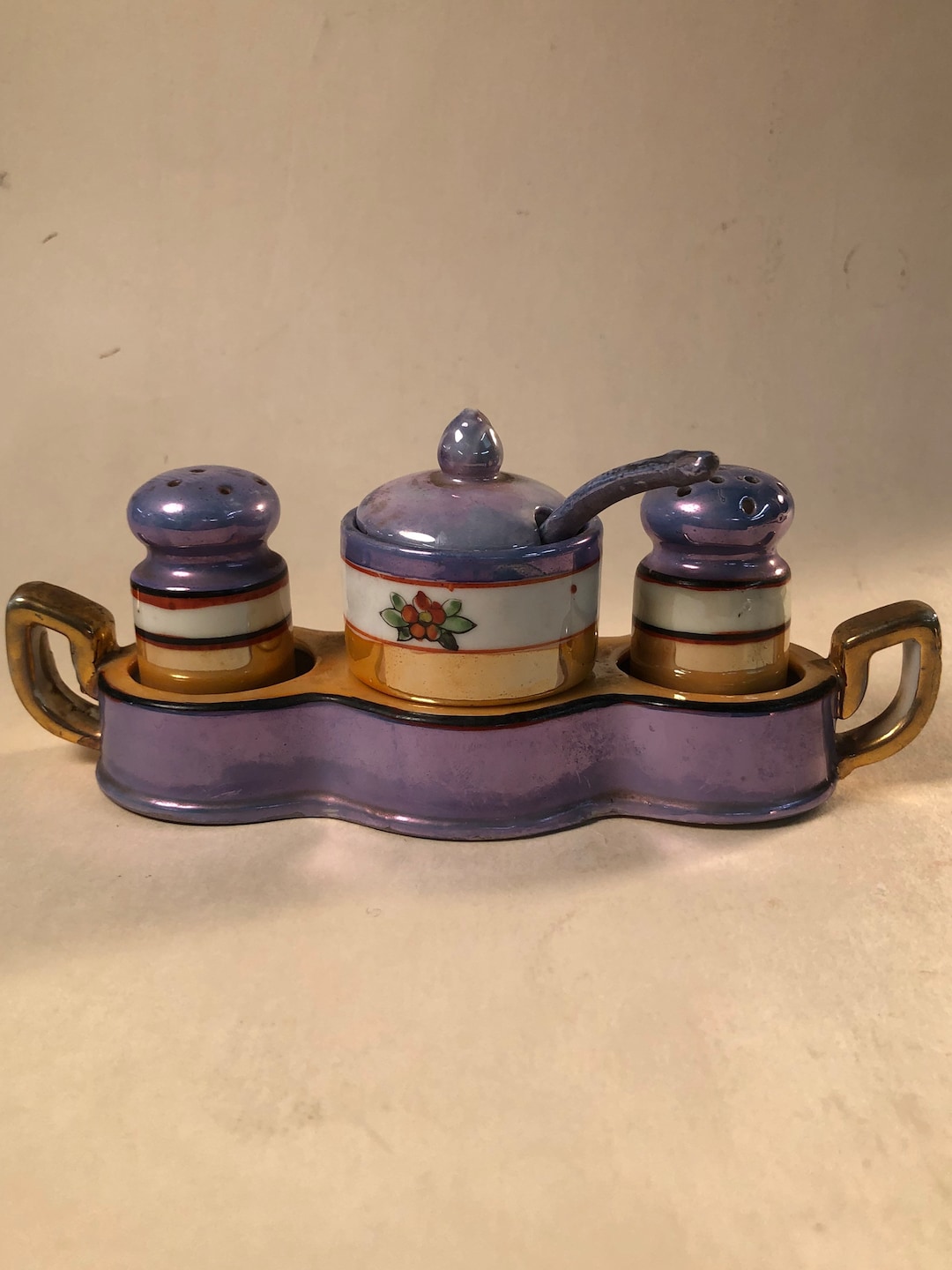 Blue Lusterware Salt and Pepper Condiment Set - Etsy