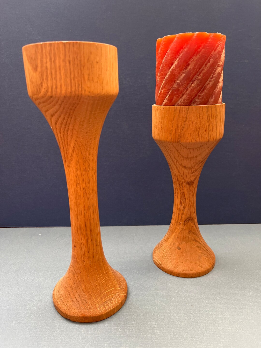 Vintage Oak Handmade Candlestick Holders - Etsy