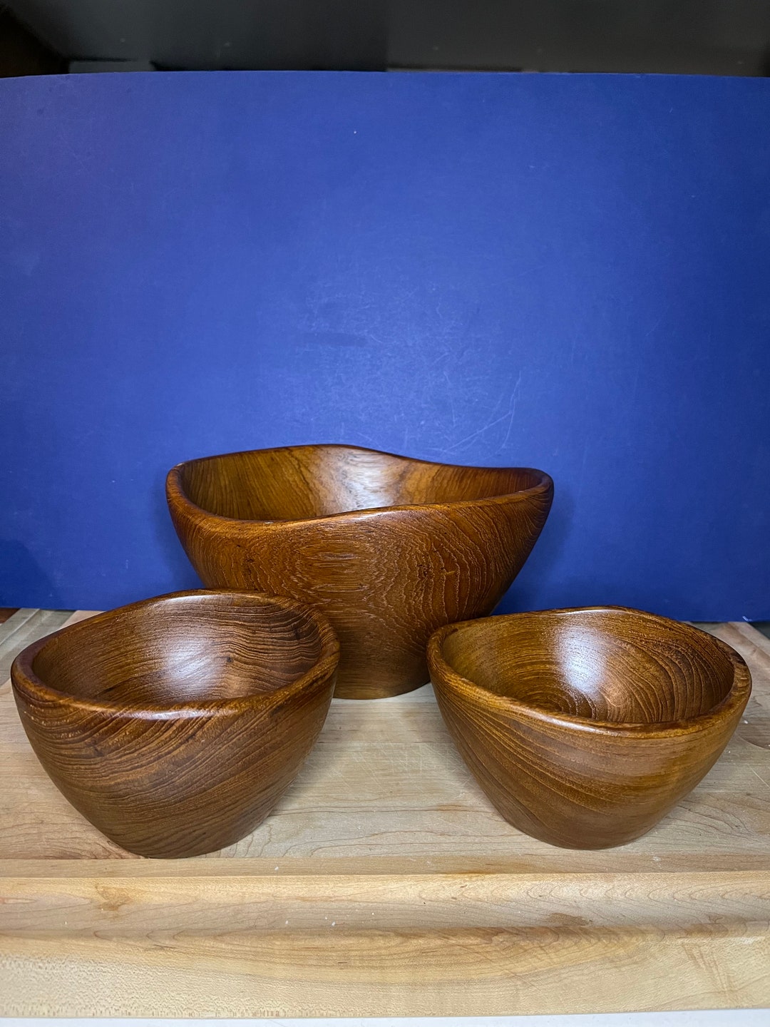 Vintage Dolphin Teakwood Salad Bowls - Etsy